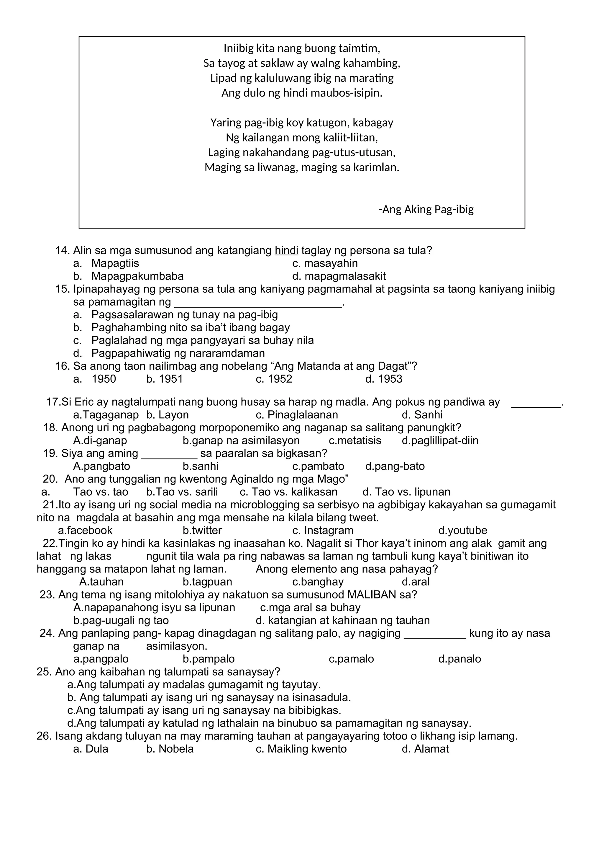 2nd quarter NA PAGSUSULIT sa FILIPINO 10.docx