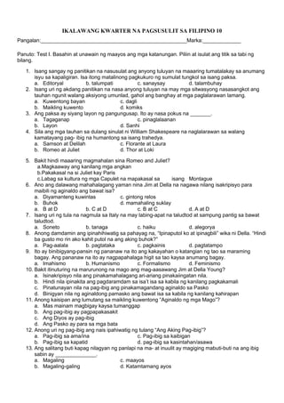 2nd quarter NA PAGSUSULIT sa FILIPINO 10.docx