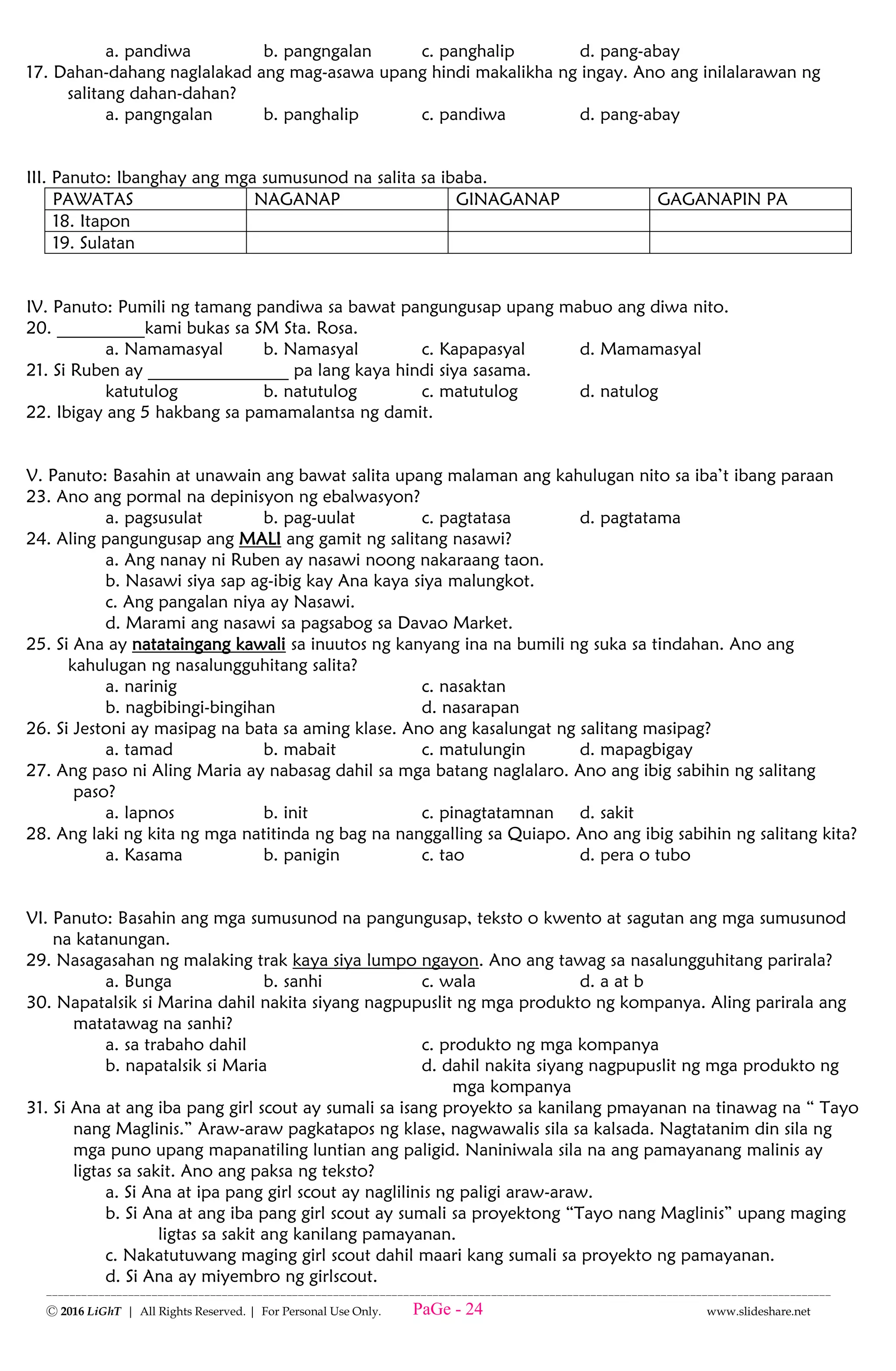 K TO 12 GRADE 5 IKALAWANG MARKAHANG PAGSUSULIT | PDF