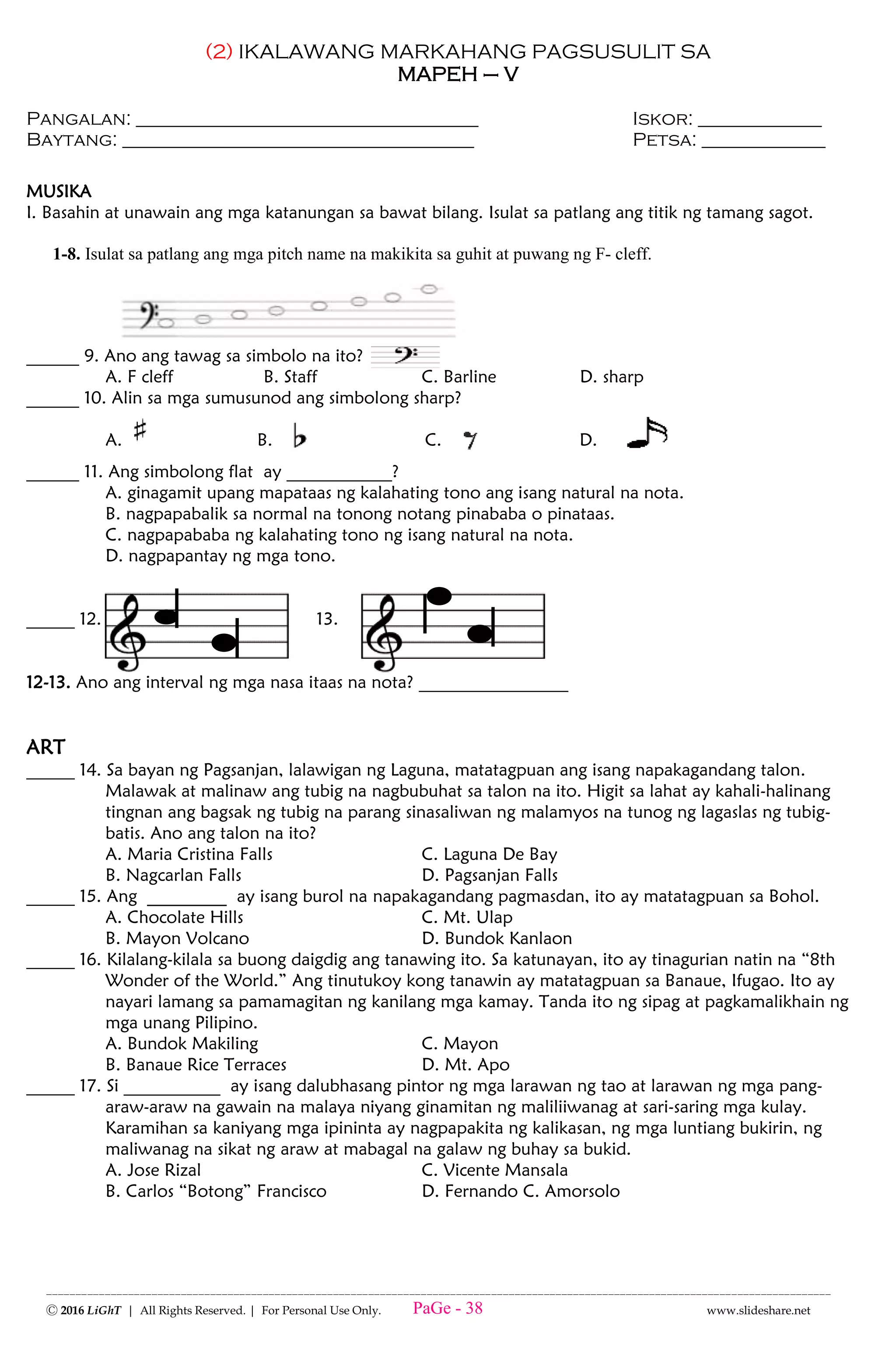 K TO 12 GRADE 5 IKALAWANG MARKAHANG PAGSUSULIT | PDF