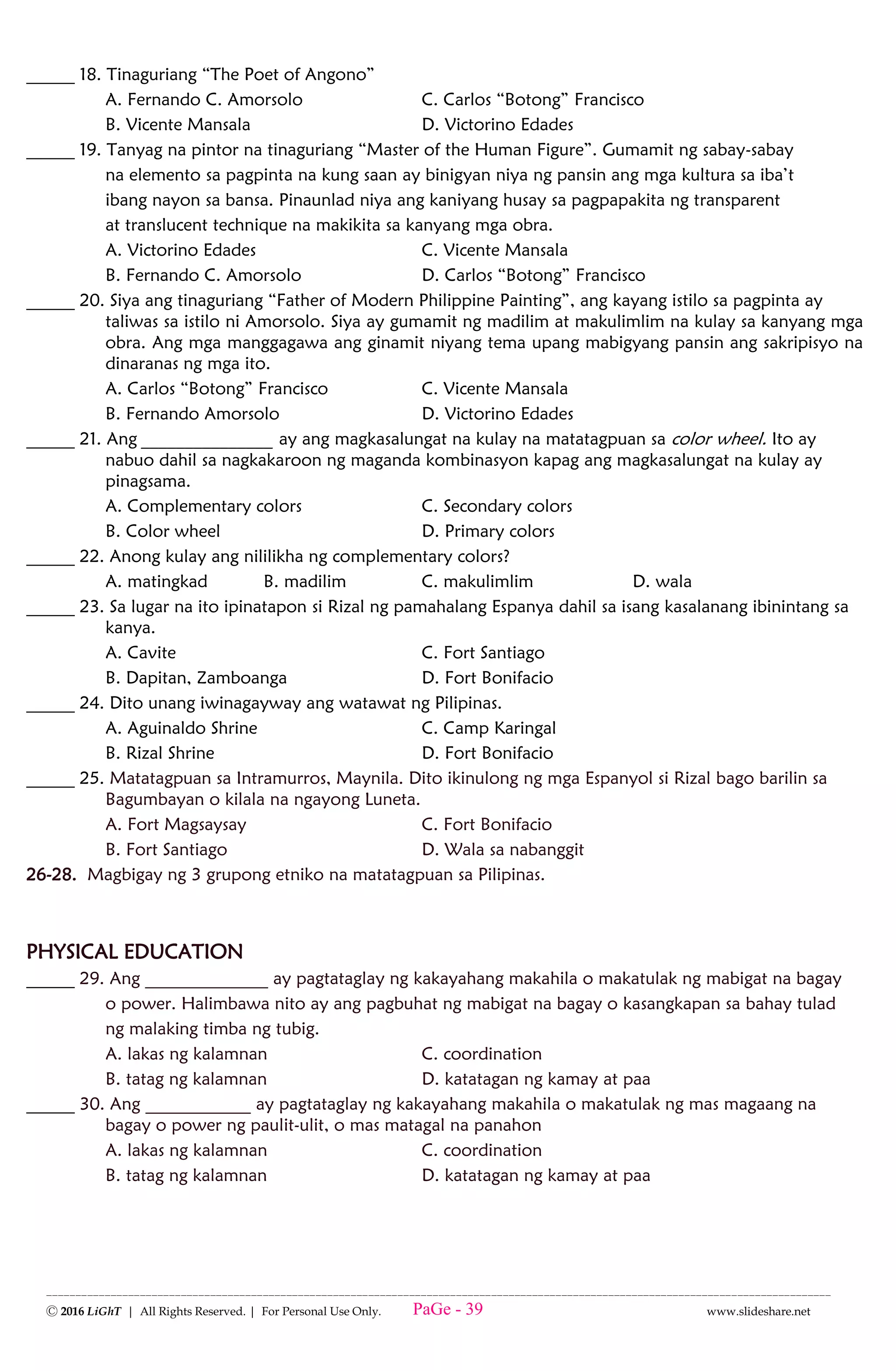 K TO 12 GRADE 5 IKALAWANG MARKAHANG PAGSUSULIT | PDF