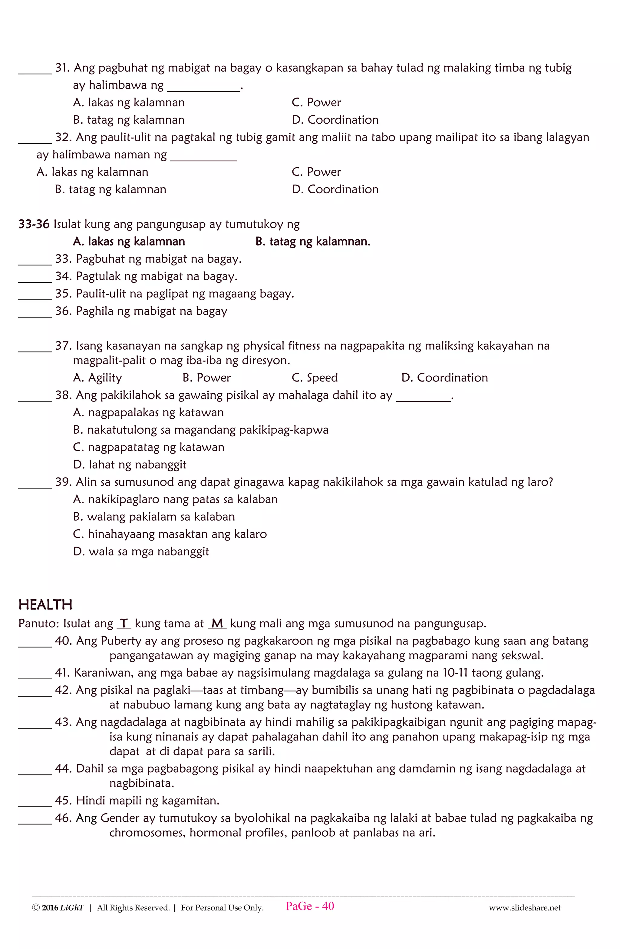 K TO 12 GRADE 5 IKALAWANG MARKAHANG PAGSUSULIT | PDF