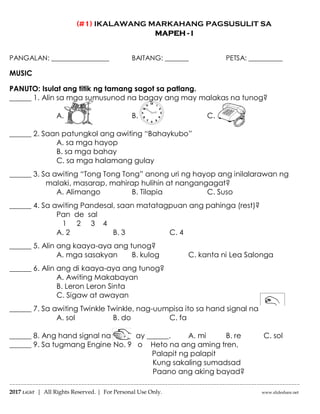 K TO 12 GRADE 1 IKALAWANG MARKAHANG PAGSUSULIT | PDF