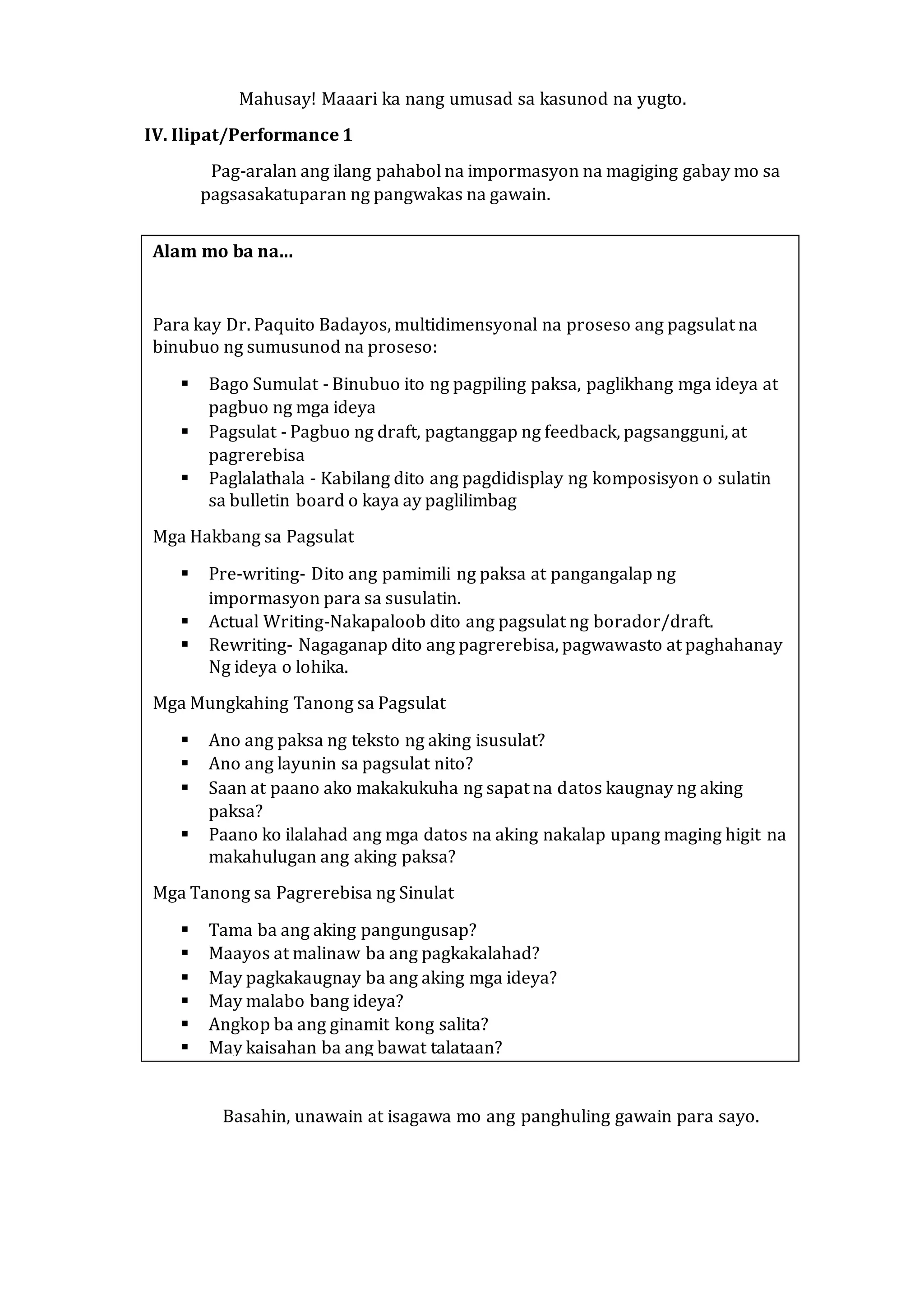 Ikalawang pangwakas na output filipino 9-modyul | DOCX