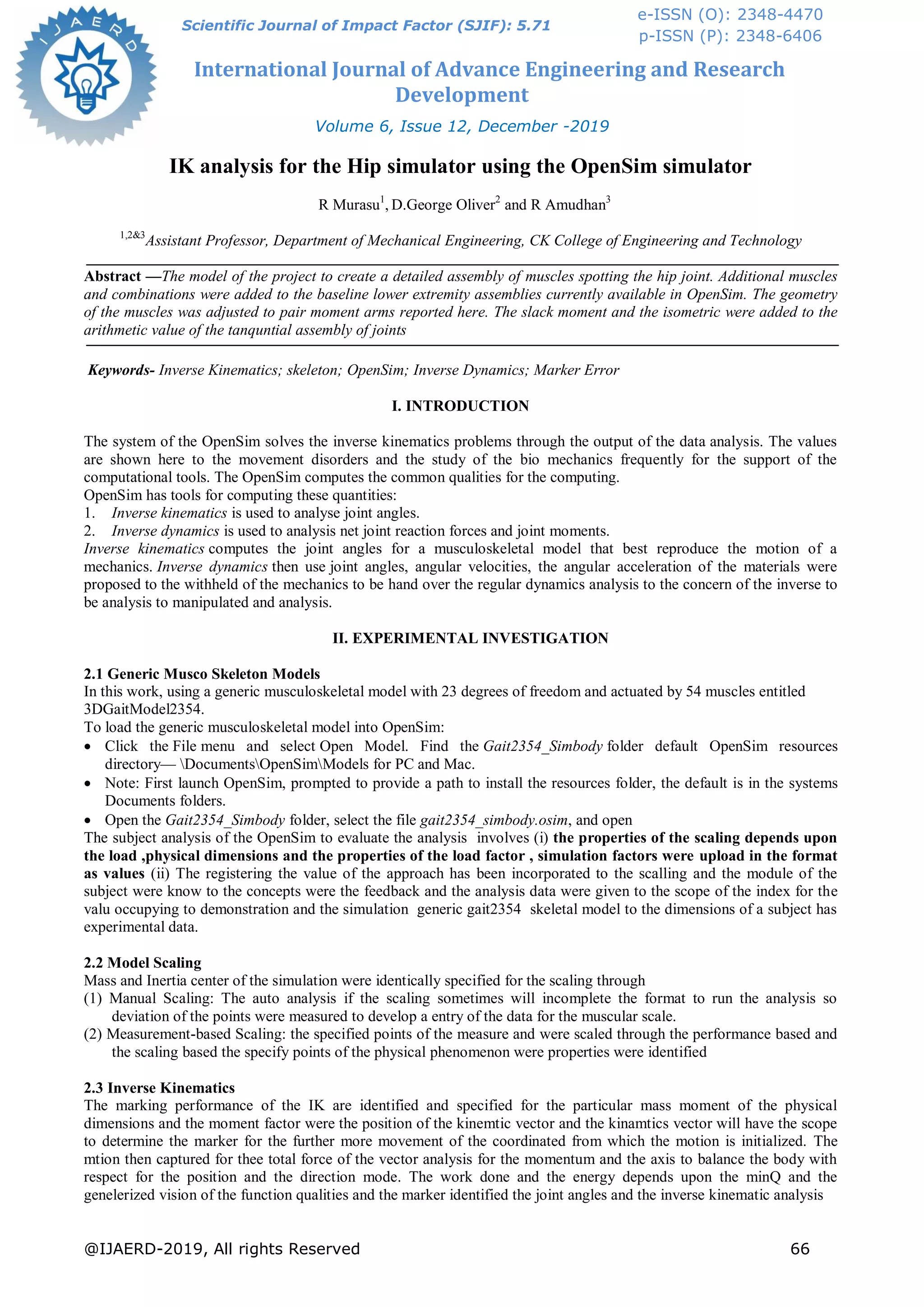 Ik analysis for the hip simulator using the open sim simulator | PDF