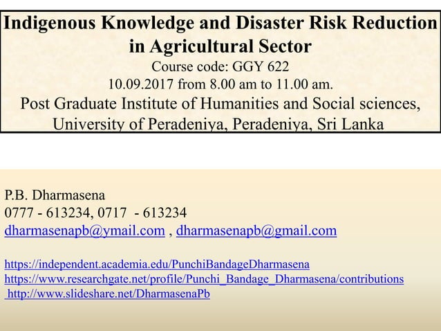 Indigenous knowledge and disaster risk reduction in agricultural sector ...