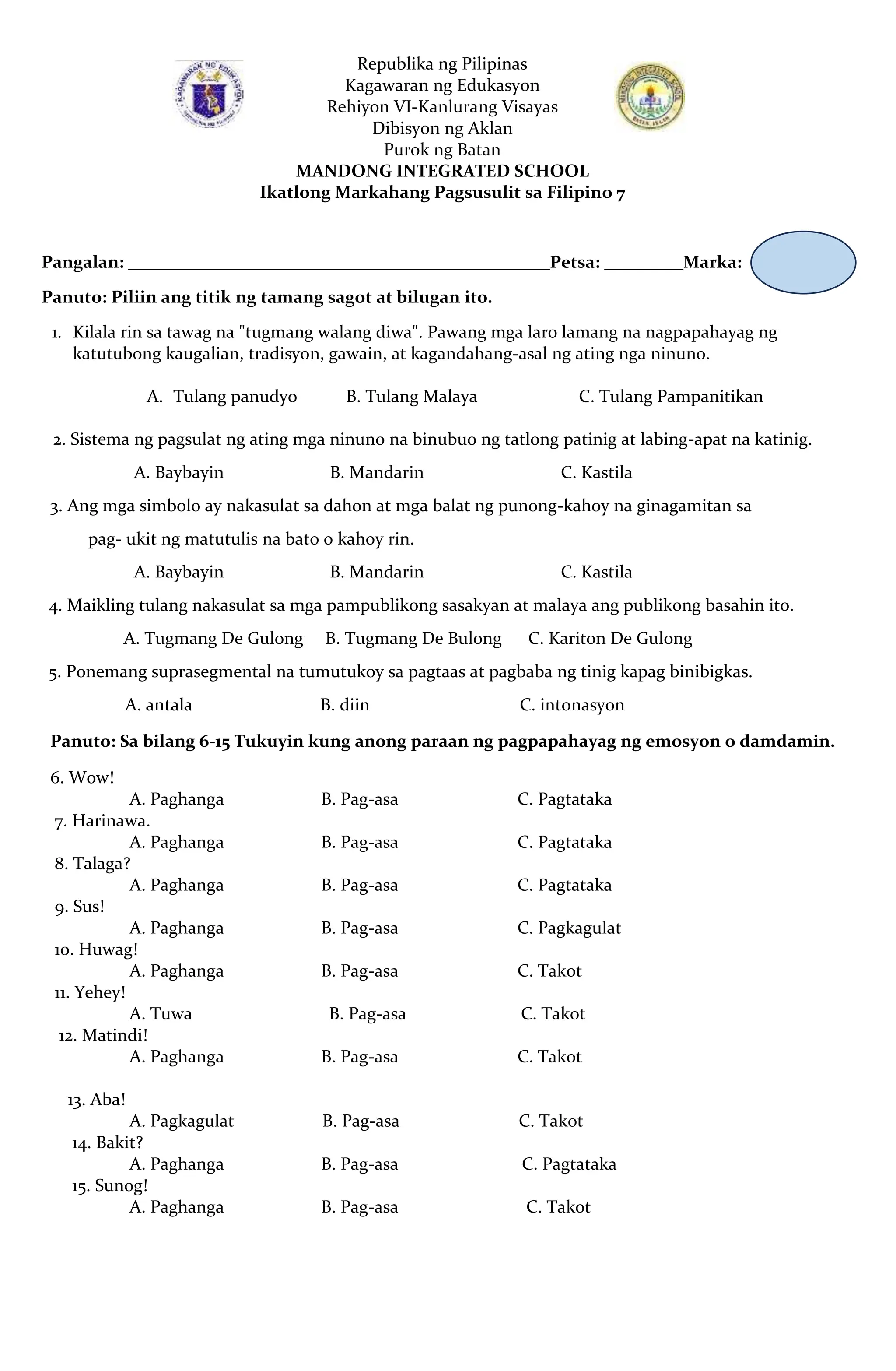 Ikatlong-Markahang-Pagsusulit-sa-Filipino 7.docx