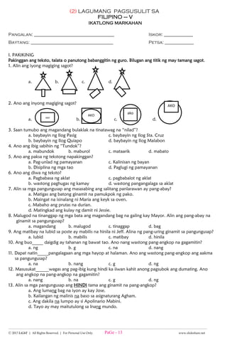 K TO 12 GRADE 5 IKATLONG LAGUMANG PAGSUSULIT | PDF
