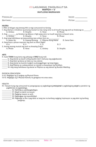 K TO 12 GRADE 5 IKATLONG LAGUMANG PAGSUSULIT | PDF