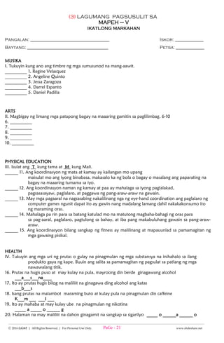 K TO 12 GRADE 5 IKATLONG LAGUMANG PAGSUSULIT | PDF