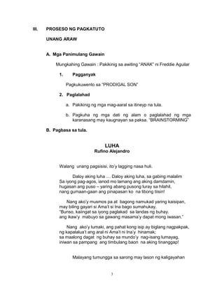 Ikatlong markahan unang linggo iii | DOC