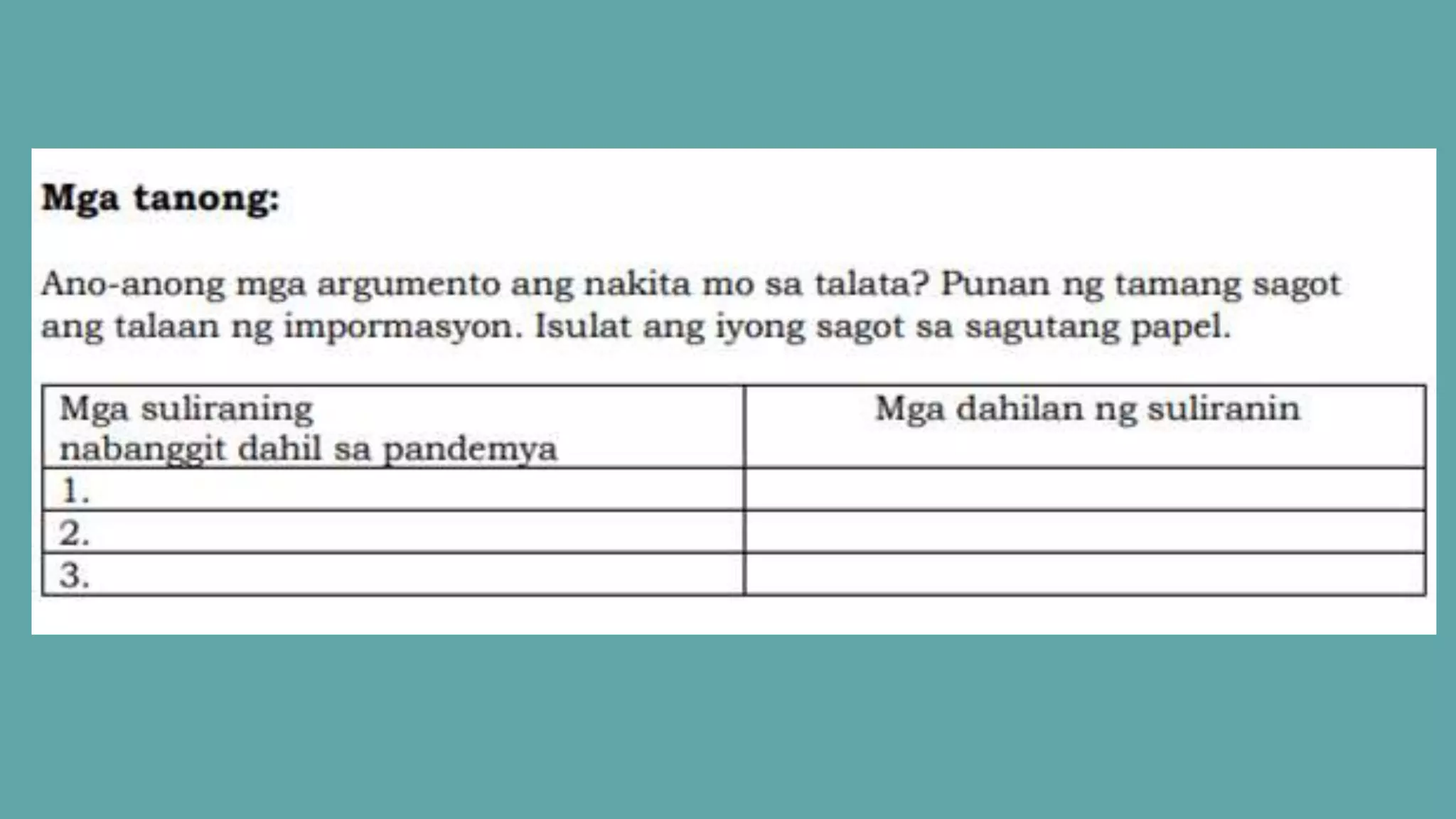 Ikatlong Markahan – Modyul 3 Pag-iisa-isa ng mga Argumento sa Binasang ...