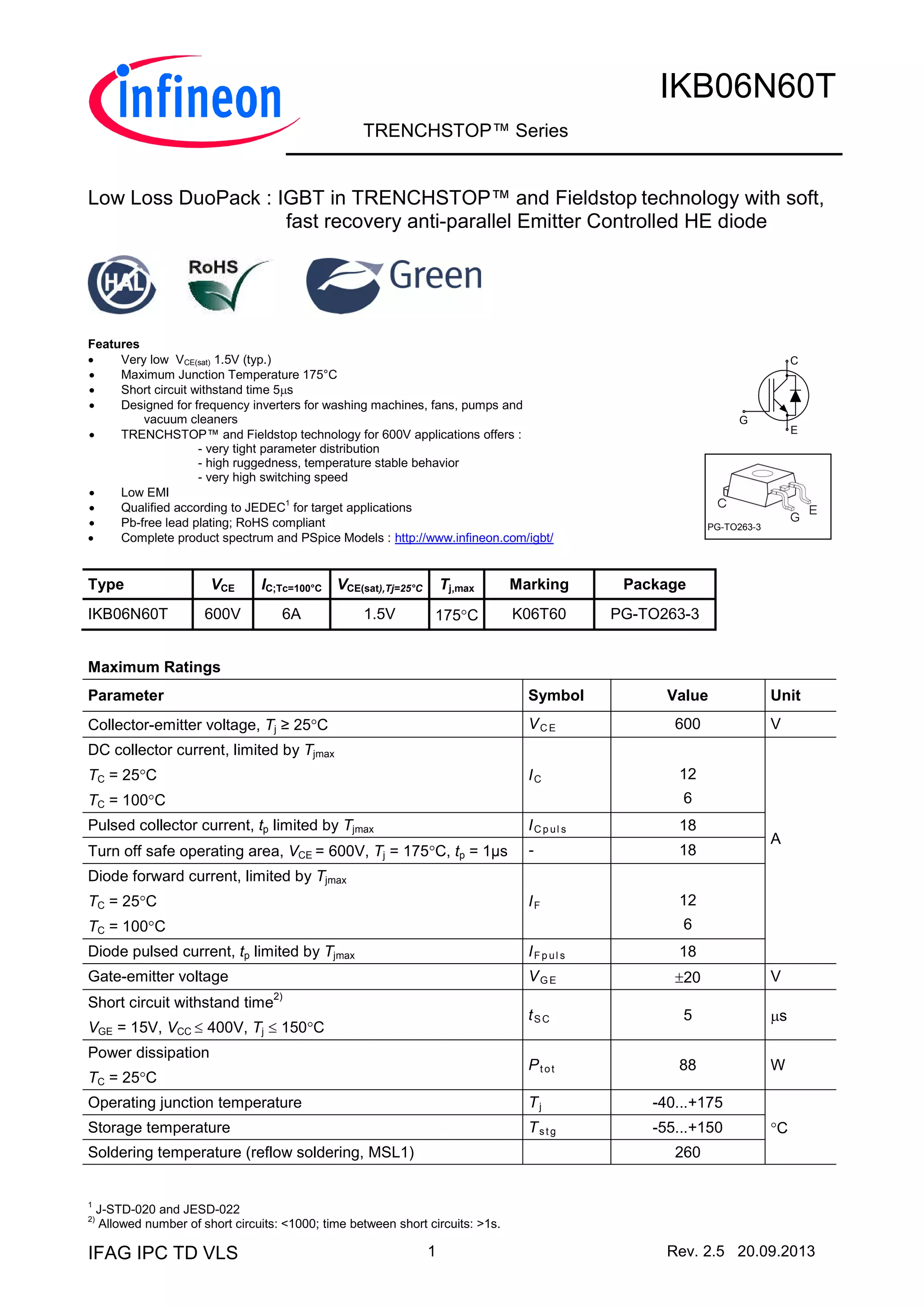 Original IGBT IKB06N60T K06T60 06T60 06N60 6N60 TO-263 New Infineon | PDF