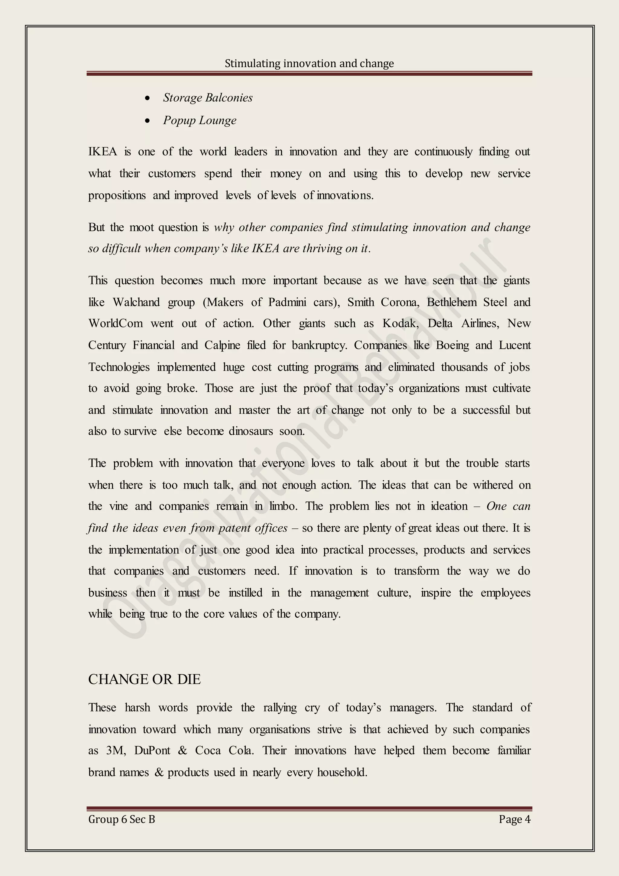 Ikea - A case study in stimulating innovation and change | DOCX