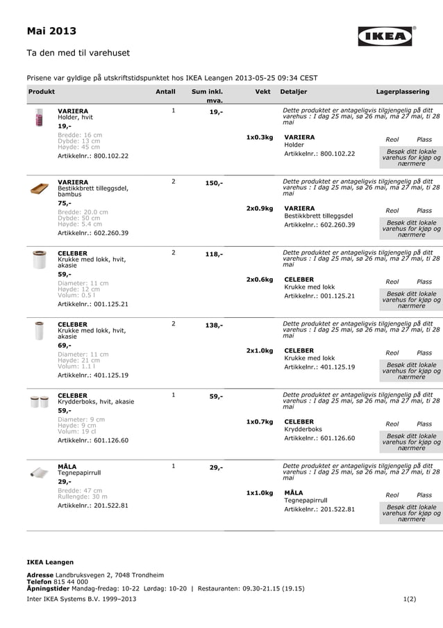 Ikea handleliste mai2013 | PDF