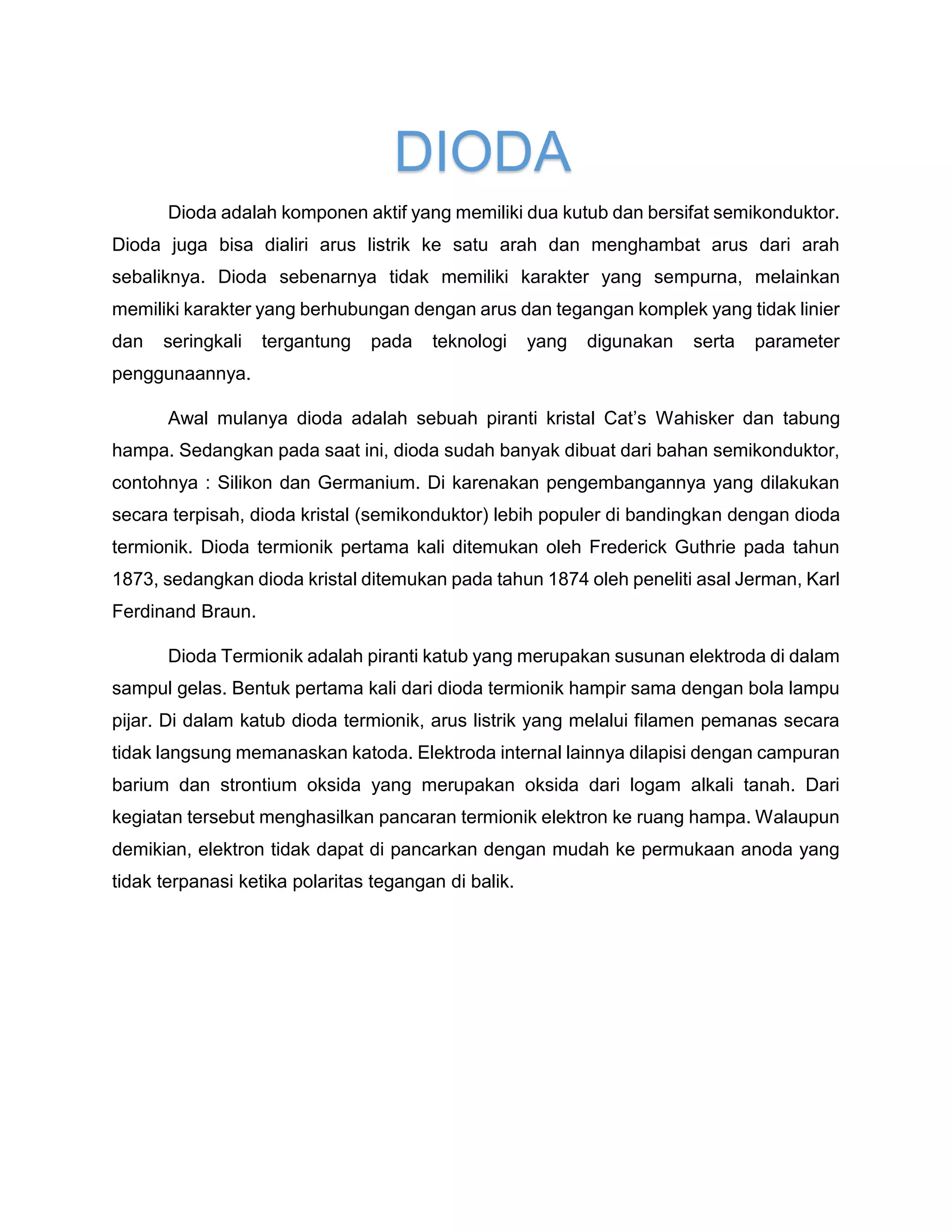 dioda, macam macam dioda dan rangkaian penyearah 1 fasa | PDF