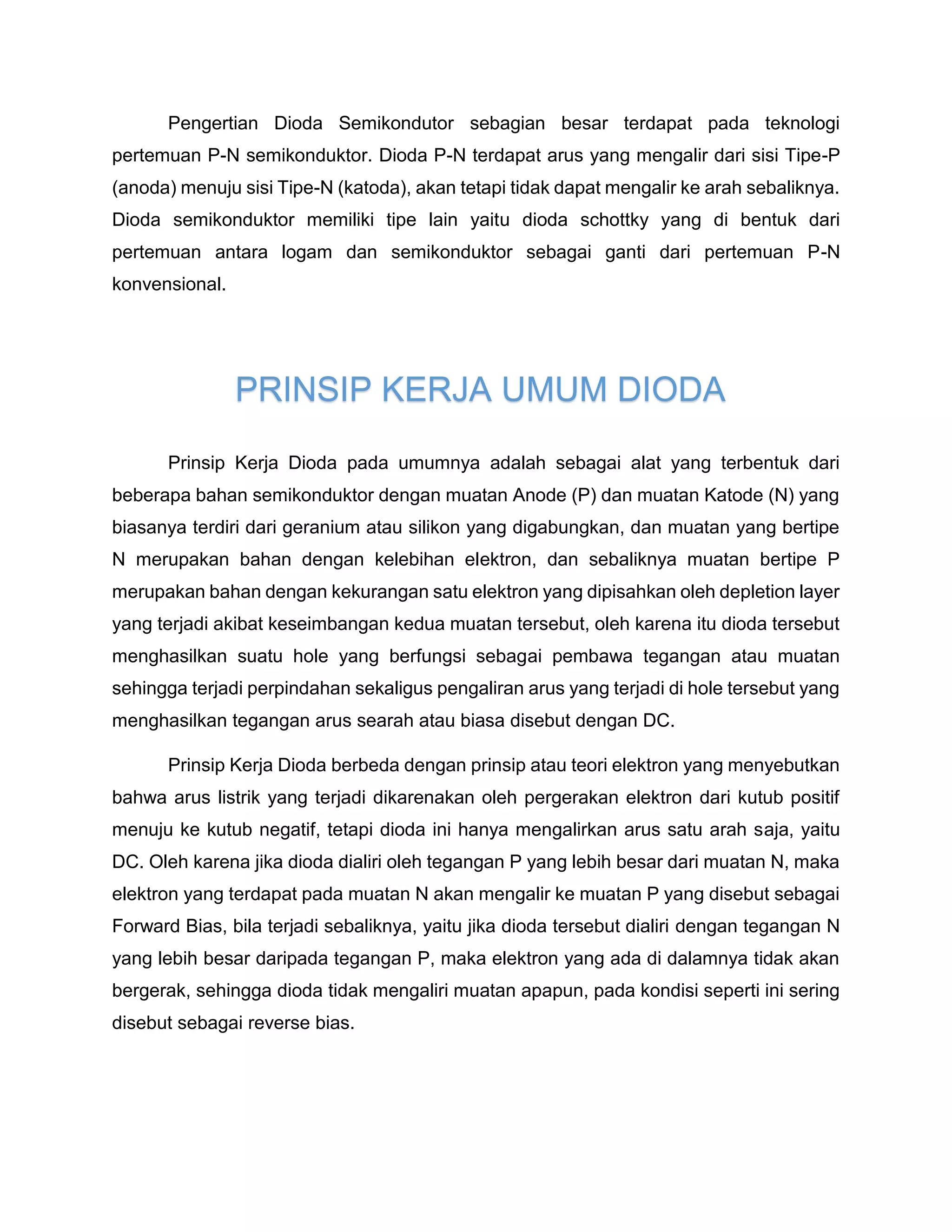 dioda, macam macam dioda dan rangkaian penyearah 1 fasa | PDF
