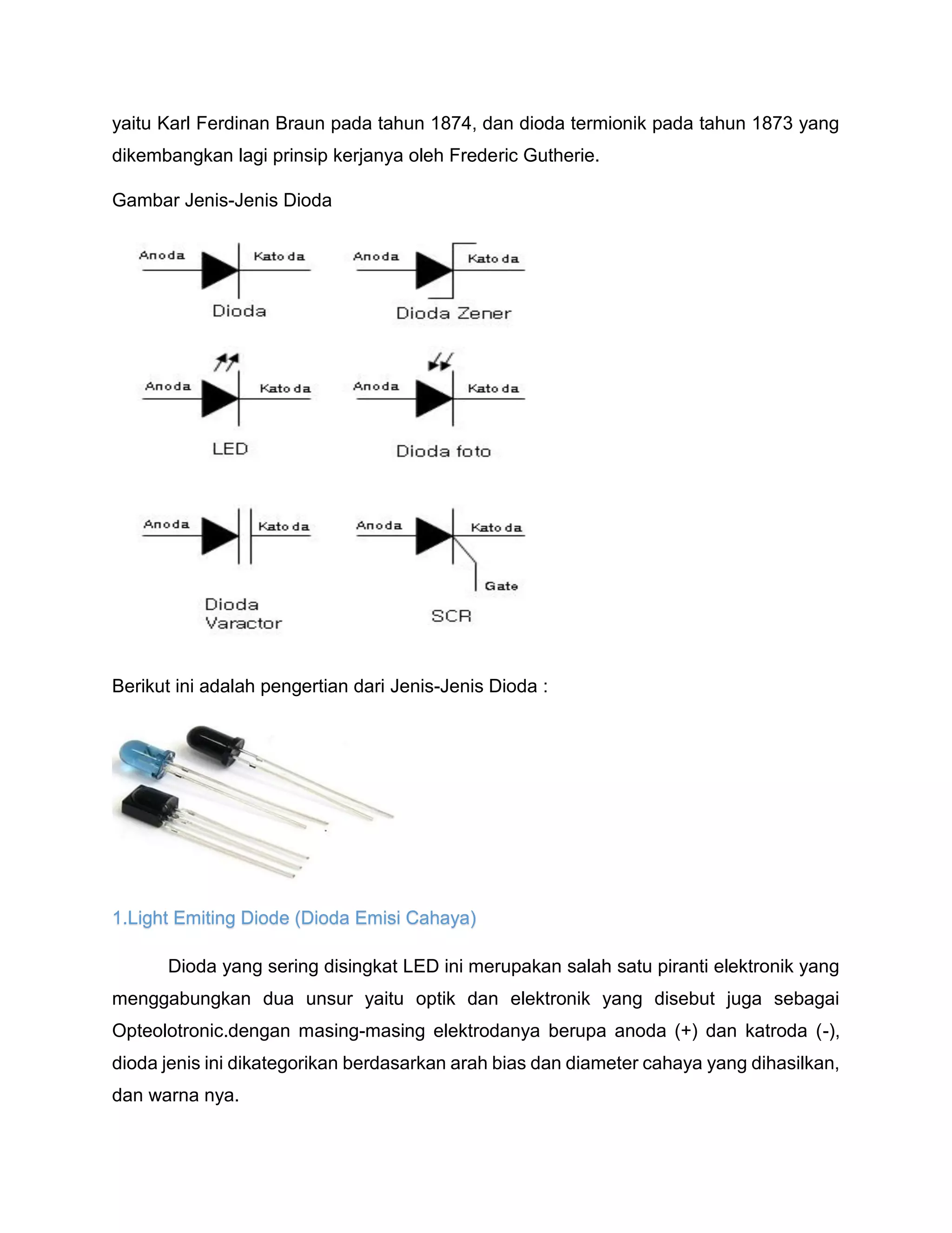 dioda, macam macam dioda dan rangkaian penyearah 1 fasa | PDF