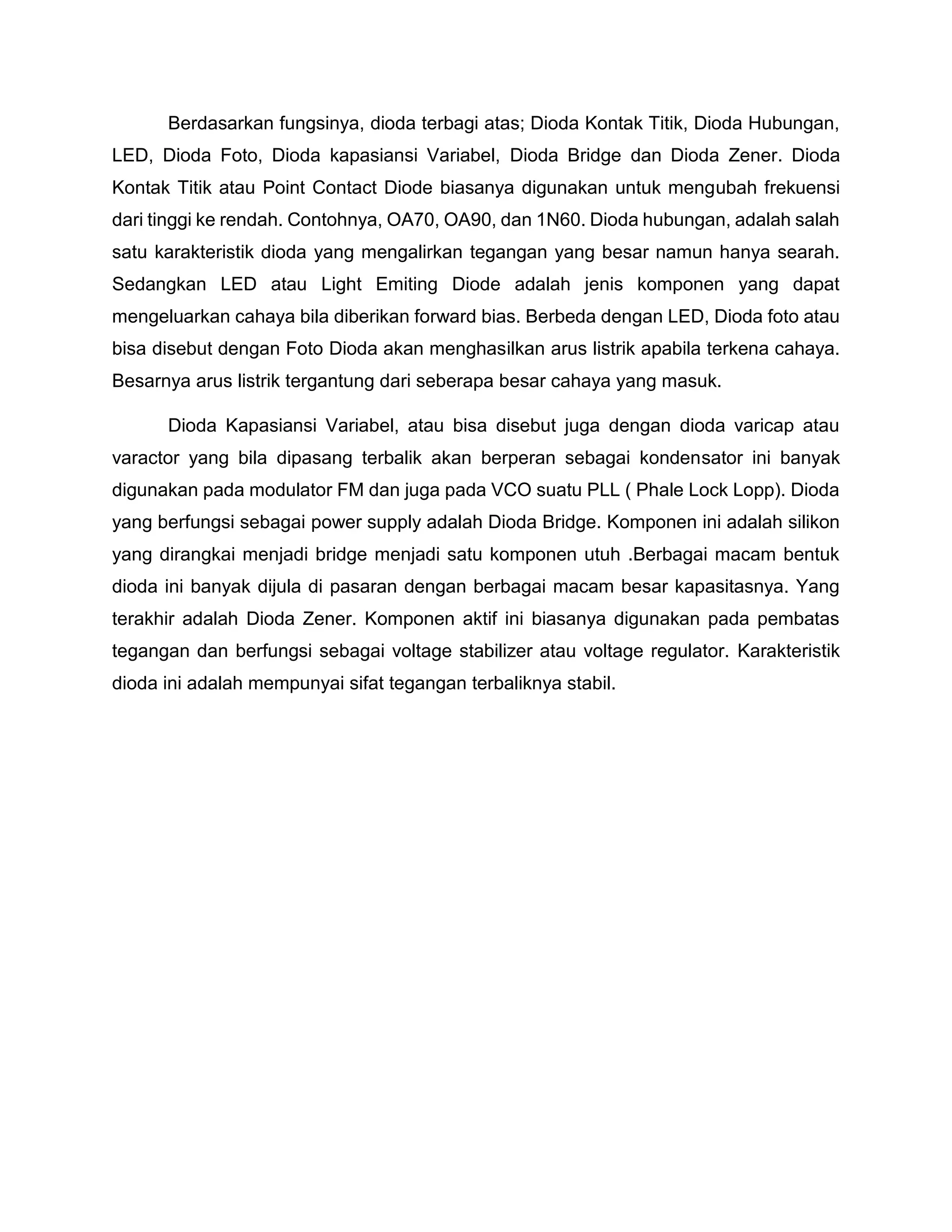 dioda, macam macam dioda dan rangkaian penyearah 1 fasa | PDF