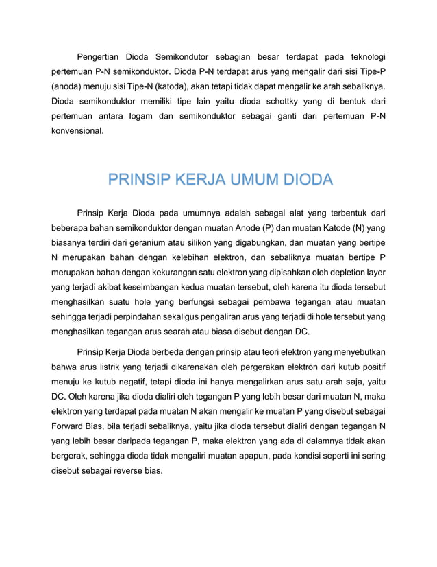 dioda, macam macam dioda dan rangkaian penyearah 1 fasa | PDF