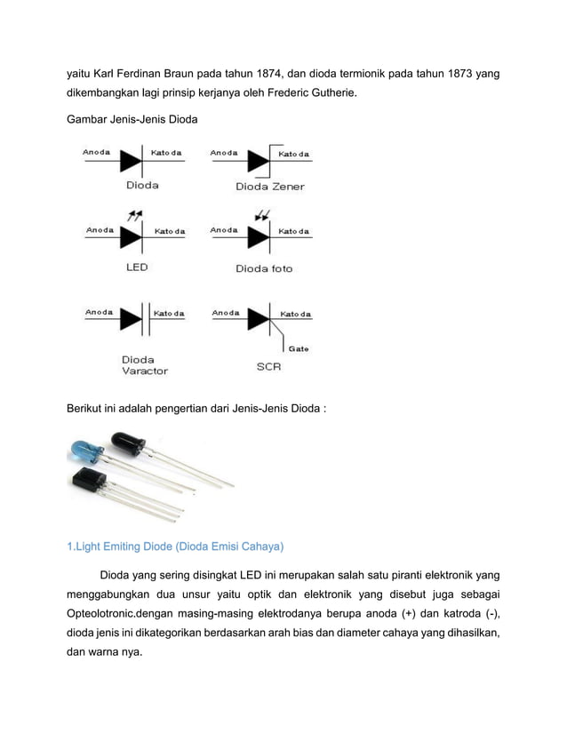 dioda, macam macam dioda dan rangkaian penyearah 1 fasa | PDF