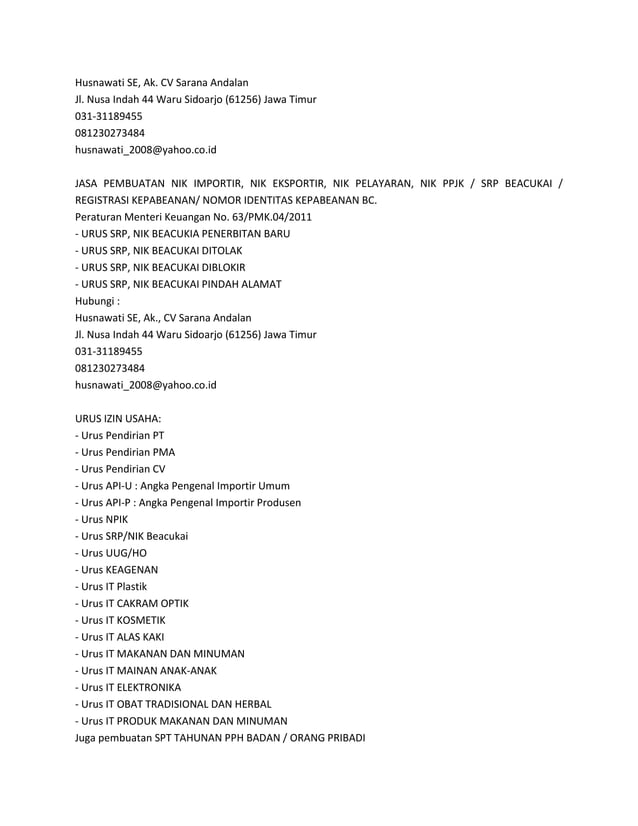 JASA URUS NIK API NOMOR IDENTITAS KEPABEANAN ANGKA PENGENAL IMPOR UMUM PRODUSEN | DOCX