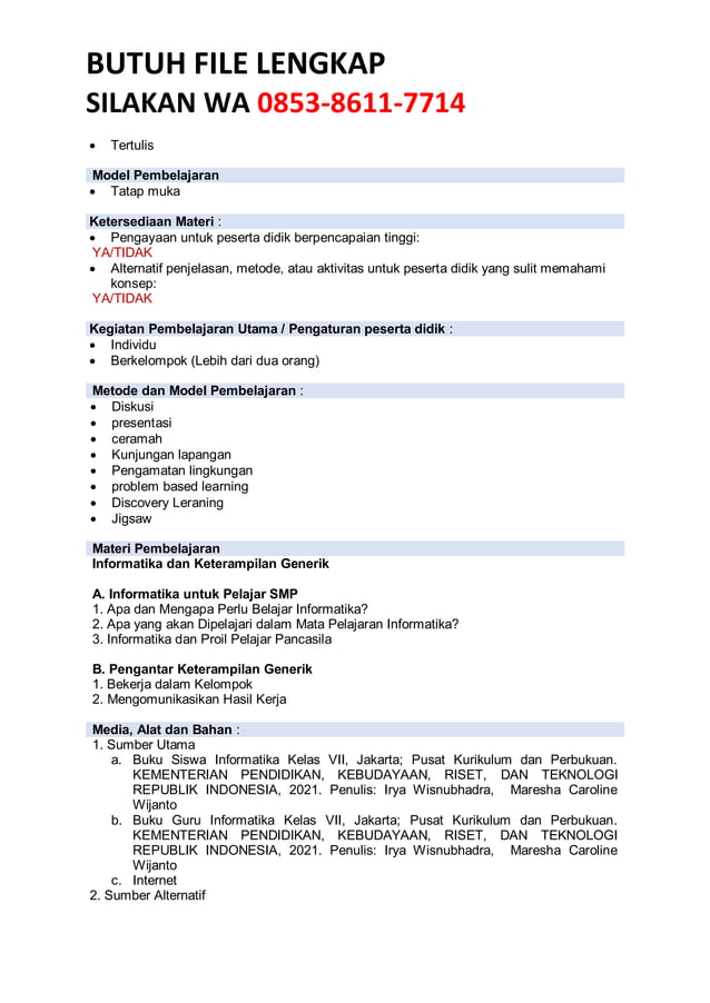 Download Modul Ajar Informatika Kelas 7 Kurikulum Merdeka Terbaru 2025 ...