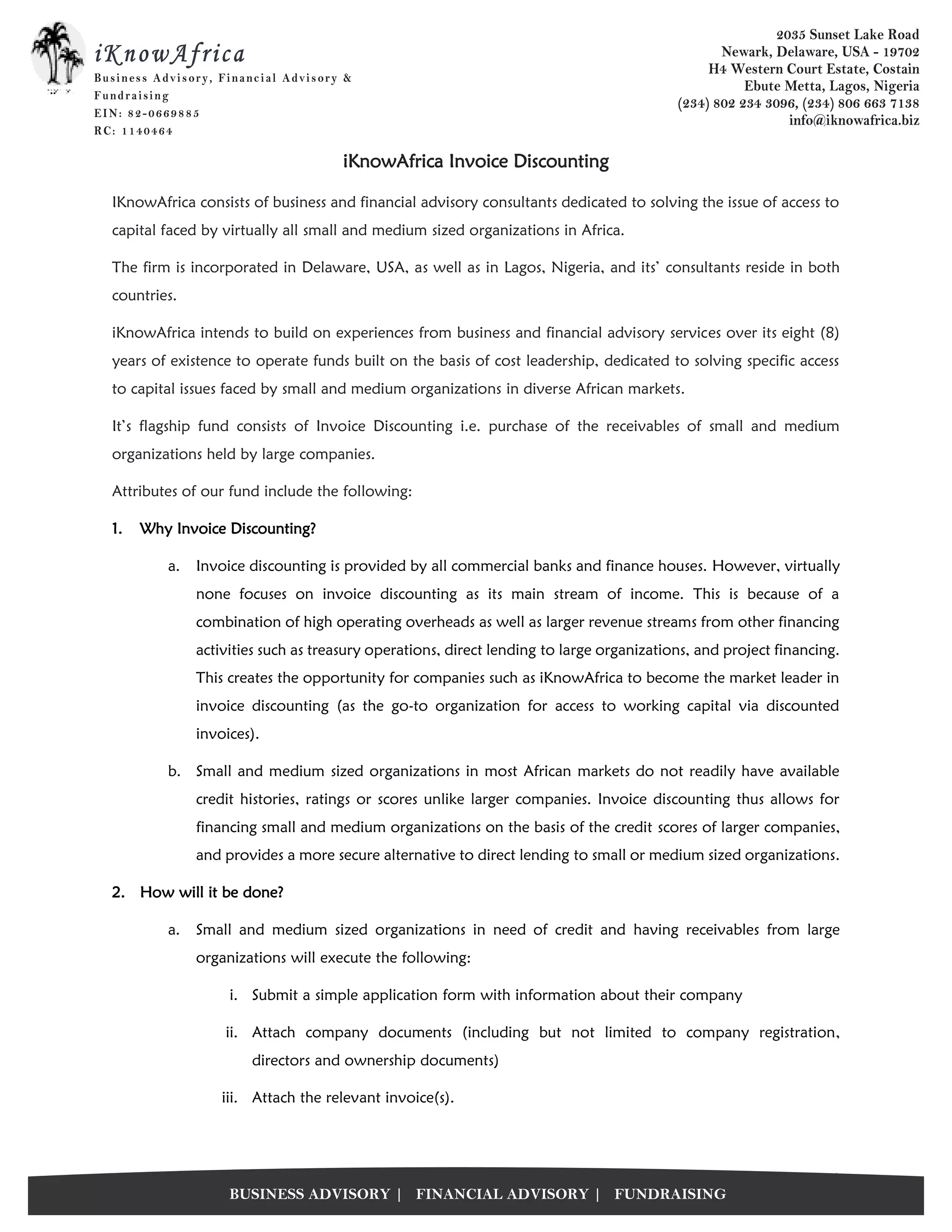 iKnowAfrica Invoice Discounting | PDF