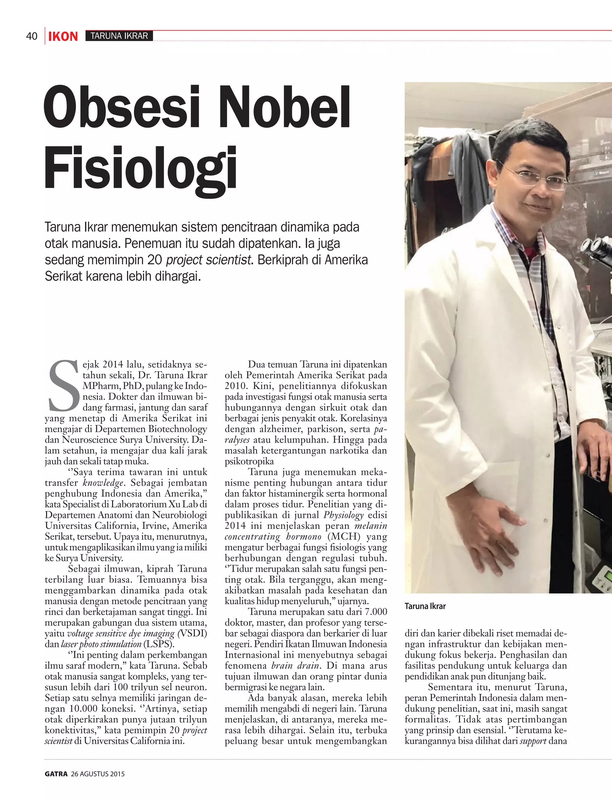 Ikon majalah-gatra obsesi nobel fisiologi kedokteran-tarunaikrar | PDF