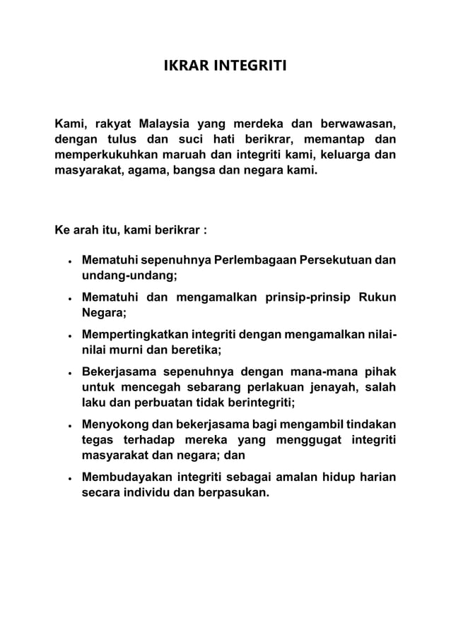 Ikrar integriti n perkhidmatan awam | PDF