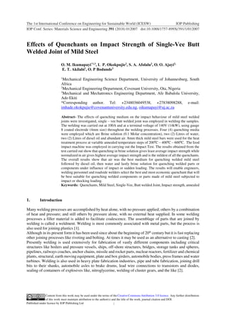 EFFECTS OF QUENCHANTS ON IMPACT STRENGTH OF SINGLE-VEE BUTT WELDED JOINT OF MILD STEEL | PDF