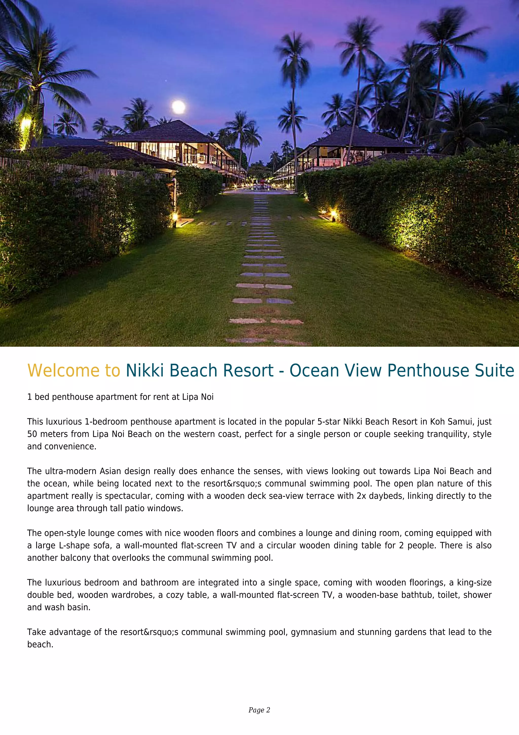 Koh Samui, apartment, Thailand nikki beach resort ocean view penthouse ...
