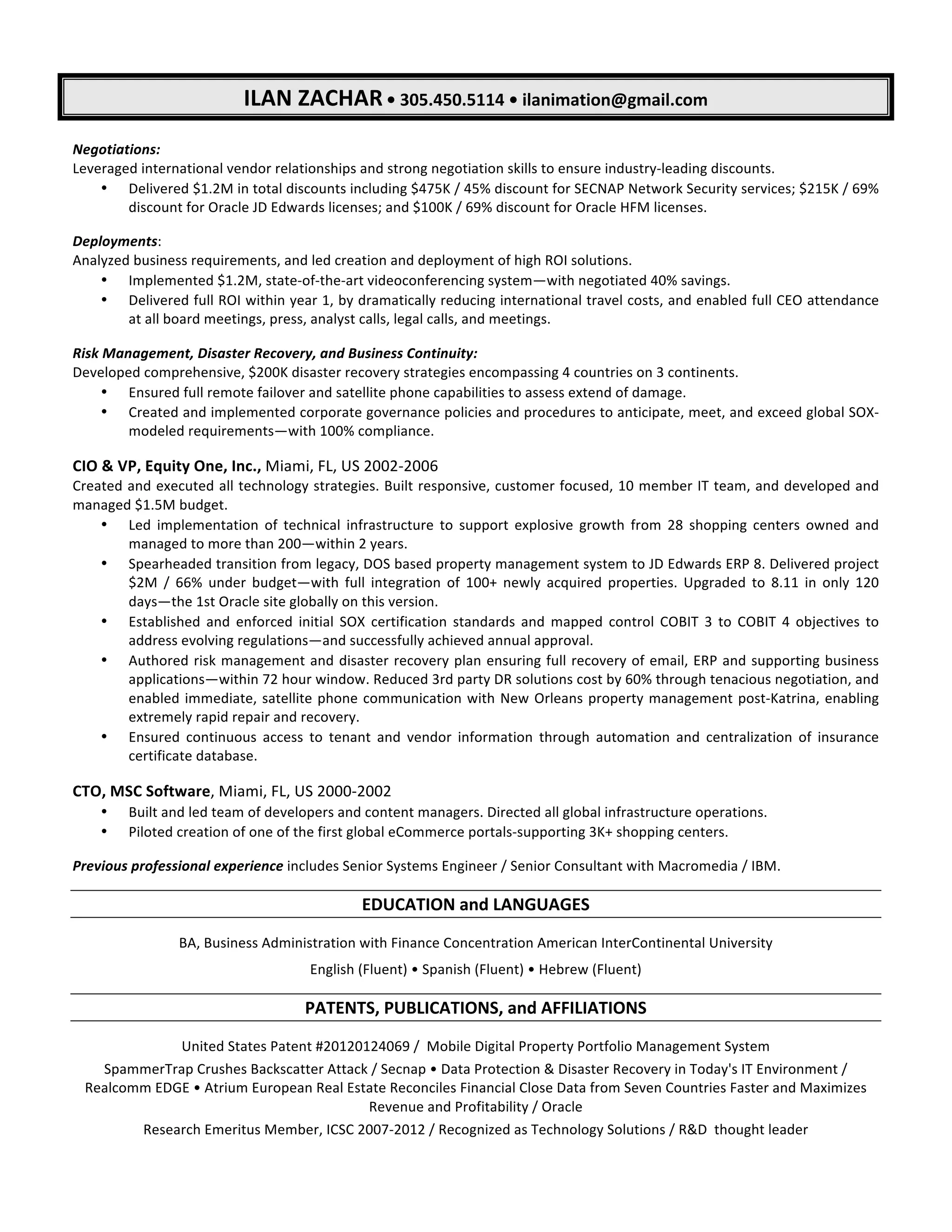 Ilan Zachar's Resume | PDF