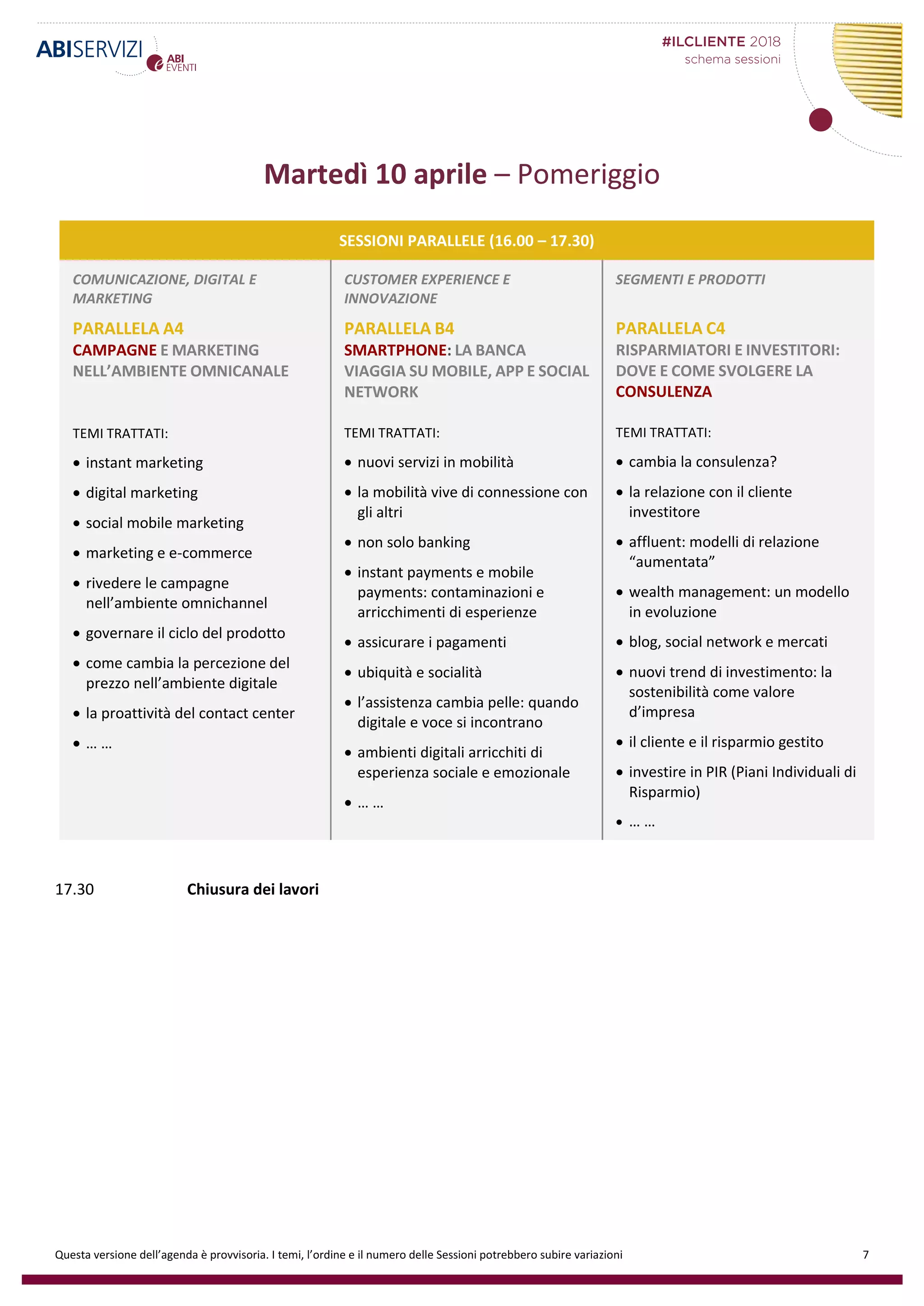 #ILCLIENTE - schema delle sessioni | PDF
