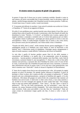 Il clown entra in punta di piedi. Luca Pelusi. | PDF