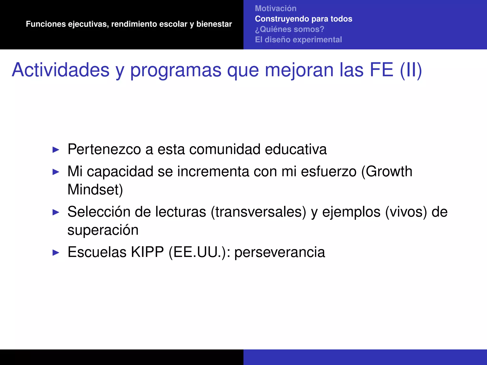 Funciones ejecutivas. rendimiento escolar y bienestar. | PPT