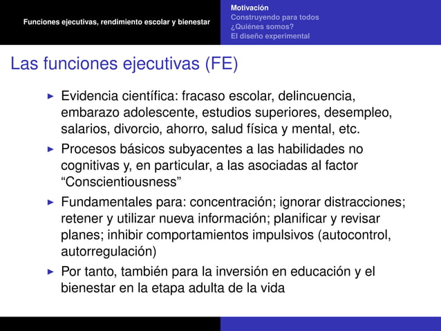Funciones ejecutivas. rendimiento escolar y bienestar. | PPT