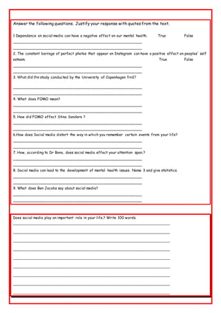 Ile 303 social media reading comprehension | PDF