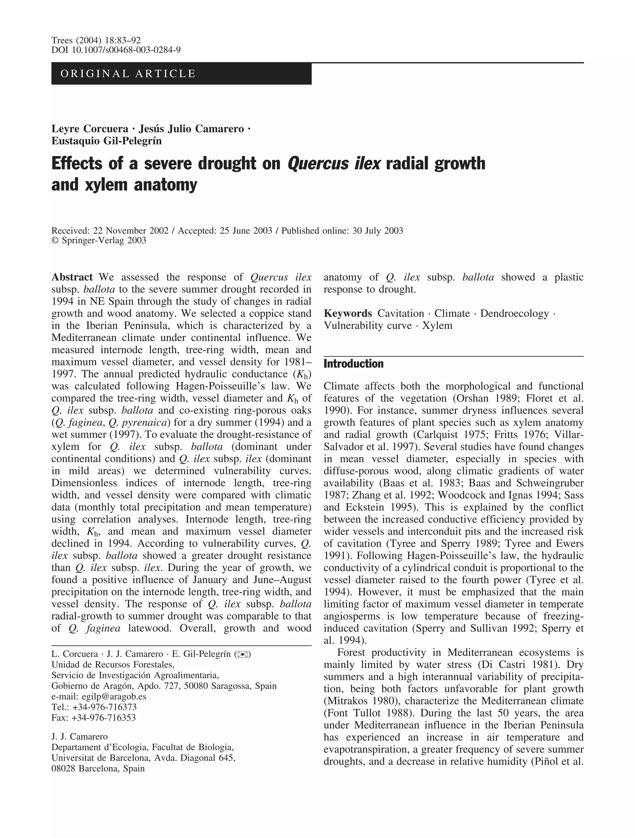 Effects of a severe drought on Quercus ilex radial growth and xylem ...