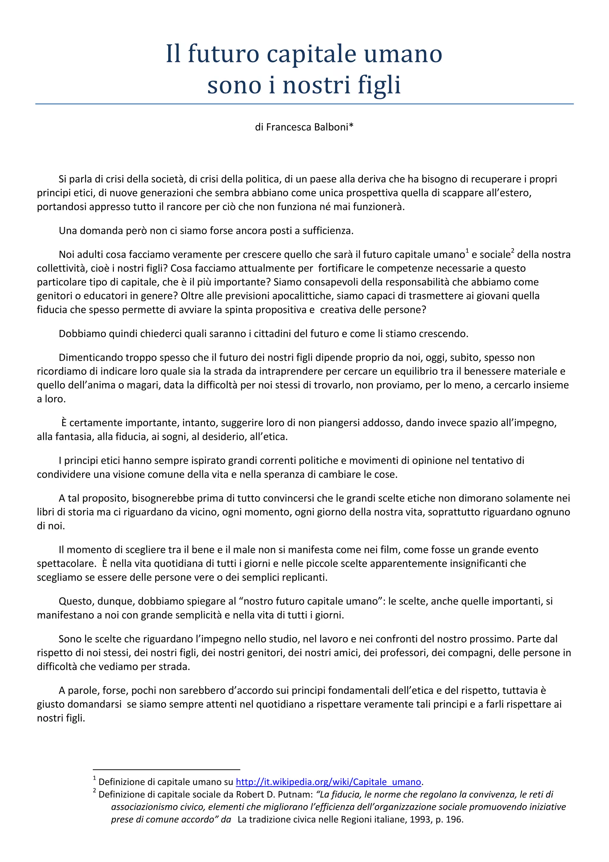 Il futuro capitale umano | PDF
