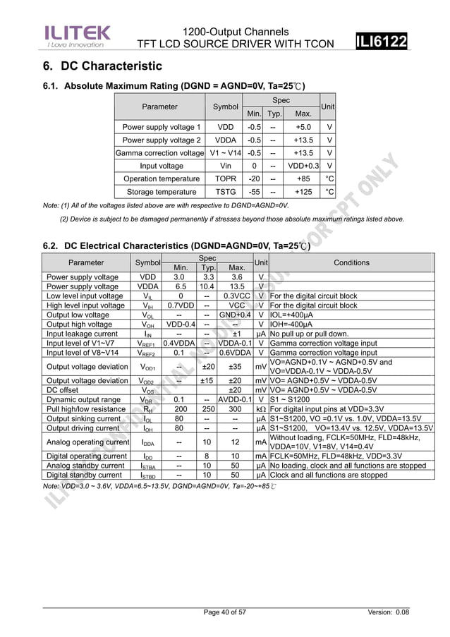 ILI6122 data sheet | PDF