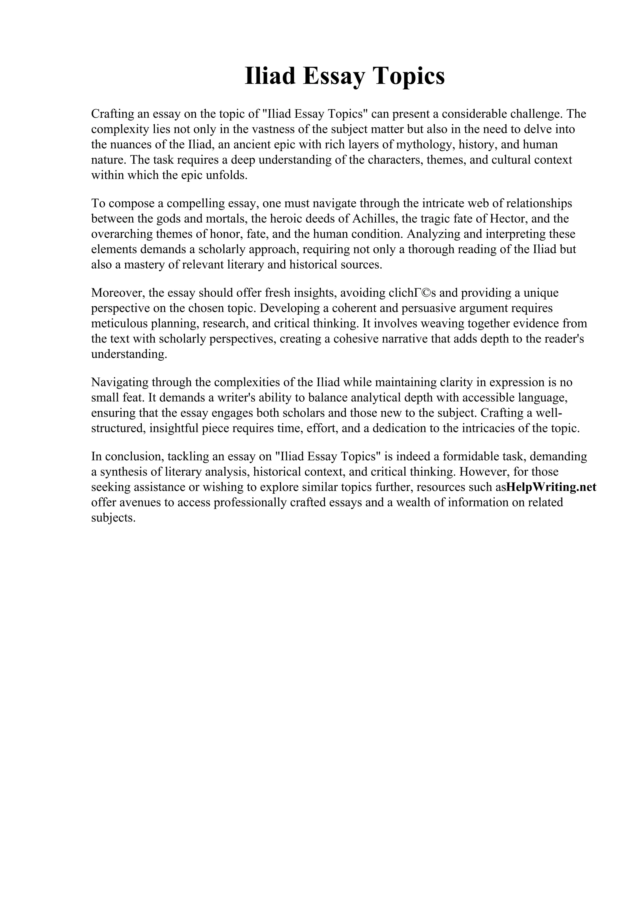 Iliad Essay Topics. Literary Devices Chart for the Iliad | PDF