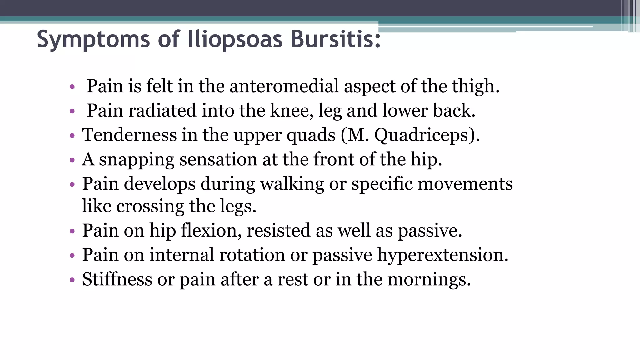 Iliopsoas bursitis . | PPTX