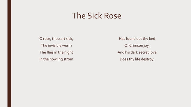 Analysis Intrinsic Elements; Symbol, Allusion, and Imagery in "The Sick ...