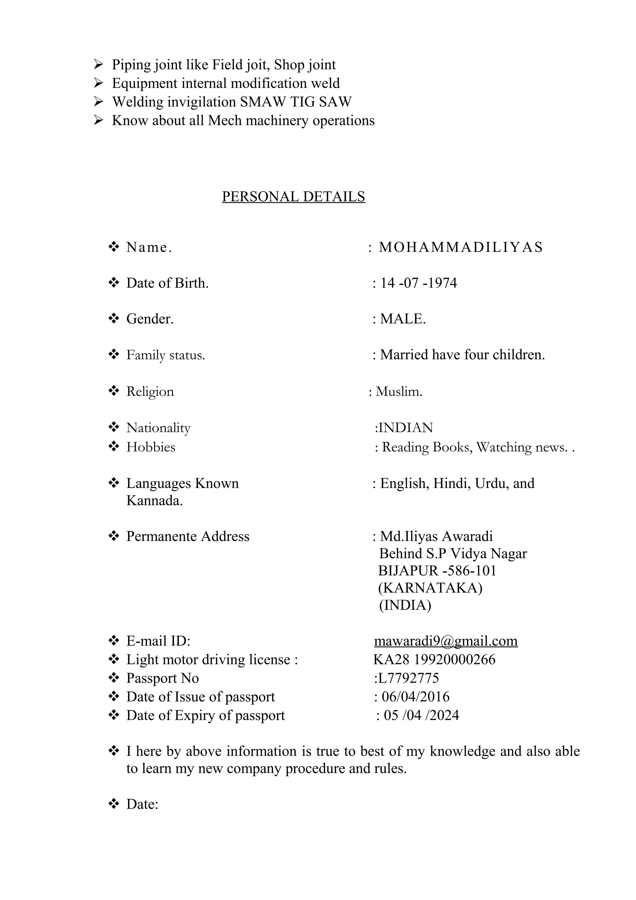 Iliyas resume | DOC | Business | Business and Finance