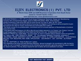 Emergency Light And AC Adaptor By ILJIN ELECTRONICS (I) PVT. LTD., Greater Noida | PPT