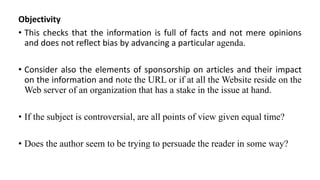 IL Lecture Notes 6 Evaluation of Information Resources.pptx | Internet ...