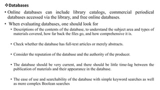 IL Lecture Notes 6 Evaluation of Information Resources.pptx | Internet ...