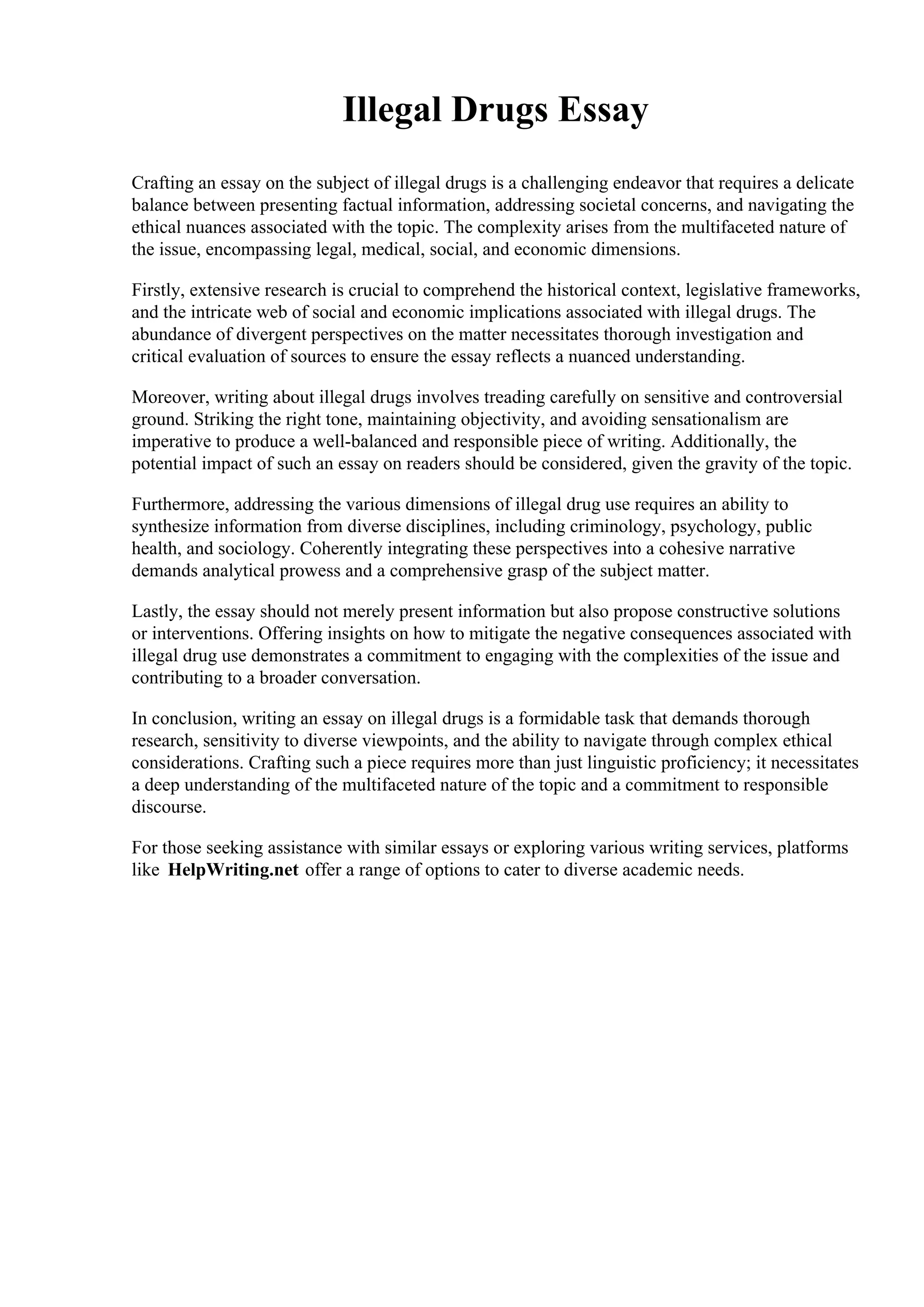 Illegal Drugs Essay. Missouri Valley College | PDF