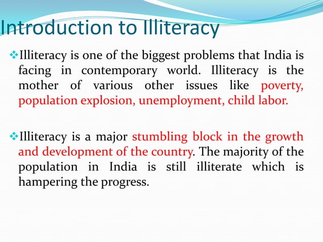 Illiteracy | PPTX | Adult Education | Education